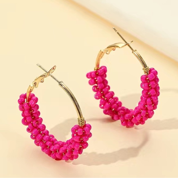 Jewelry | Nwthot Pink Beaded Earrings With Gold Overlay | Poshmark